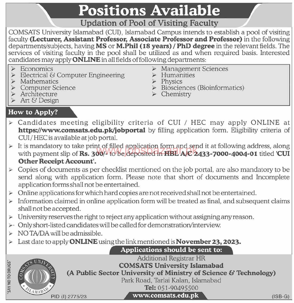COMSATS UNIVERSITY ISLAMABAD (CUI) ISLAMABAD CAMPUS | POSITIONS ...