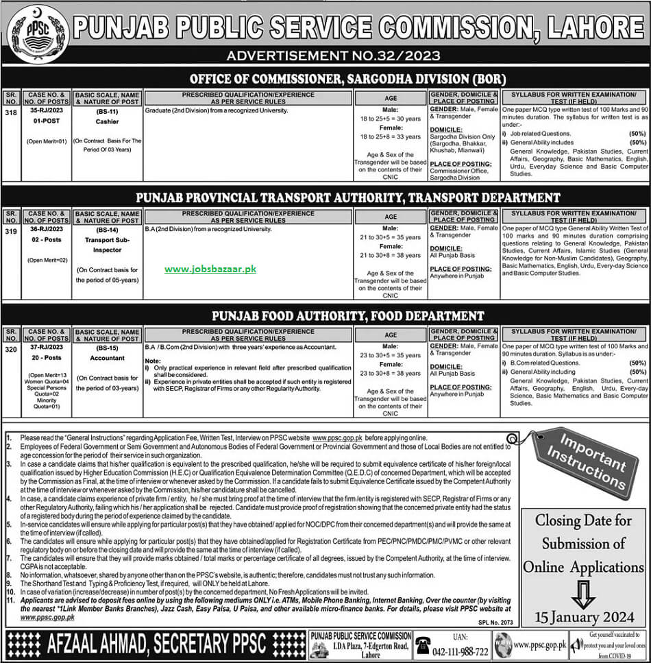 PUNJAB PUBLIC SERVICE COMMISSION LAHORE | PPSC ADVERTISEMENT NO.32/2023 ...